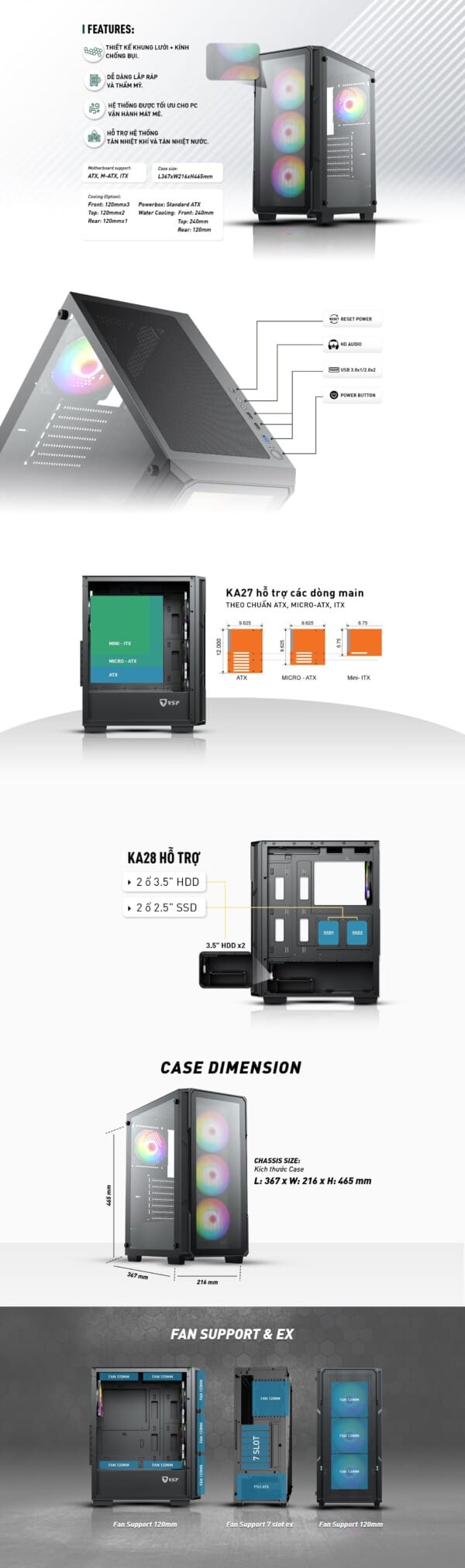 Vỏ Case VSP Gaming KA27 (White) | Nhựt Nguyễn Computer